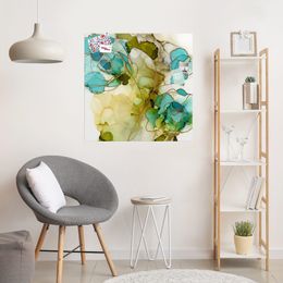 Bilderwelten Glasbild originell Abstrakt t&uuml;rkis Aquarell - Blumenfacetten in Aquarell - Deko Wohnzimmer Schlafzimmer