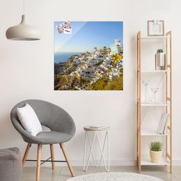 Bilderwelten Glasbild Natur Motiv bunt Glas Wandbild - Oia auf Santorini - Landschaft Wohnzimmer Schlafzimmer