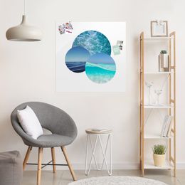 Bilderwelten Glasbild Strand Fotomontage blau Glas Wandbild - Ozeane im Kreis - Deko Wohnzimmer Schlafzimmer