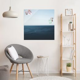 Bilderwelten Glasbild Strand Motiv blau Glas Wandbild - Minimalistischer Ozean - Meerblick Wohnzimmer Schlafzimmer