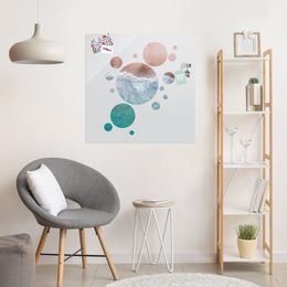 Bilderwelten Glasbild Strand Fotomontage blau Glas Wandbild - Ozeane im Kreis II - Deko Wohnzimmer Schlafzimmer