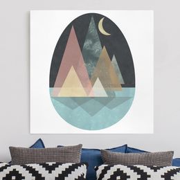 Bilderwelten Leinwandbild Natur Abstrakt Aquarell blau - Utopische Landschaft - Mond - Landschaft XXL Wohnzimmer Schlafzimmer