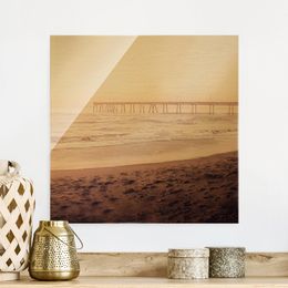 Bilderwelten Glasbild Strand Motiv rosa Glas Wandbild - Kalifornien Halbmond K&uuml;ste - Meerblick Wohnzimmer Schlafzimmer