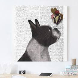 Bilderwelten Leinwandbild Tiere Illustration Kunstdruck schwarz weiss - Tierlekt&uuml;re - Terrier mit Eis - Hund XXL Wohnzimmer Schlafzimmer