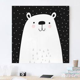 Bilderwelten Leinwandbild Tiere Illustration Kunstdruck schwarz - Tierpark mit Mustern - Eisb&auml;r - B&auml;r XXL Kinderzimmer Baby M&auml;dchen Jungen