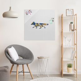 Bilderwelten Glasbild Tiere modern grau Glas Wandbild - Fuchs in Blau und Gelb - Deko Jugendzimmer