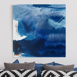 Bilderwelten Leinwandbild originell Abstrakt Kunstdruck blau - Tag am Meer I - Wandbild XXL Wohnzimmer Schlafzimmer