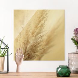 Bilderwelten Glasbild Blumen Landhaus beige Glas Wandbild - Makroaufnahme Pampasgras - Gr&auml;ser Wohnzimmer Schlafzimmer