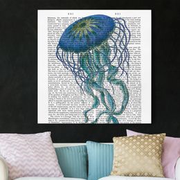 Bilderwelten Leinwandbild Tiere Illustration Kunstdruck blau - Tierlekt&uuml;re - Qualle - Spr&uuml;che XXL Wohnzimmer Schlafzimmer