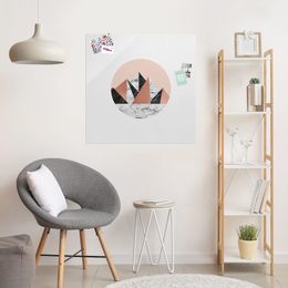 Bilderwelten Glasbild originell Illustration rosa Glas Wandbild - Geometrische Landschaft im Kreis - Deko Jugendzimmer