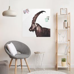 Bilderwelten Glasbild Tiere Motiv braun Glas Wandbild - Steinbock im Schnee - Deko Wohnzimmer Schlafzimmer
