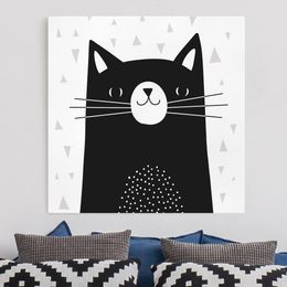 Bilderwelten Leinwandbild Tiere Illustration Kunstdruck weiss - Tierpark mit Mustern - Katze - Katze XXL Kinderzimmer Baby M&auml;dchen Jungen