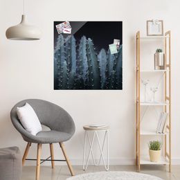 Bilderwelten Glasbild Motiv schwarz Glas Wandbild - W&uuml;stenkaktus bei Nacht - Deko Wohnzimmer Schlafzimmer