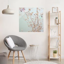 Bilderwelten Glasbild Blumen Landhaus beige Glas Wandbild - Pastellknospen am Wildblumenzweig - Gr&auml;ser Wohnzimmer Schlafzimmer
