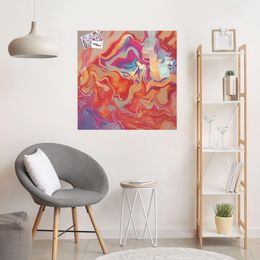 Bilderwelten Glasbild Illustration rot Aquarell - Spiel der Farben Goldenes Feuer - Deko Wohnzimmer Schlafzimmer
