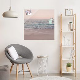 Bilderwelten Glasbild Strand Motiv rosa Glas Wandbild - Ros&eacute;goldener Strand am Morgen - Meerblick Wohnzimmer Schlafzimmer