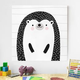 Bilderwelten Leinwandbild Tiere Illustration Kunstdruck weiss - Tierpark mit Mustern - Igel - Wandbild XXL Kinderzimmer Baby M&auml;dchen Jungen