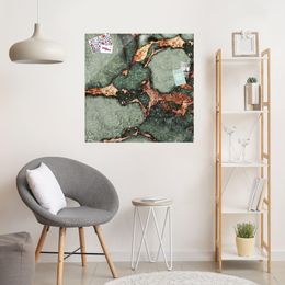 Bilderwelten Glasbild Illustration gr&uuml;n Aquarell - Spiel der Farben Farngr&uuml;n und Gold - Deko Wohnzimmer Schlafzimmer