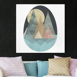 Bilderwelten Leinwandbild Natur Abstrakt Aquarell blau - Utopische Landschaft - Sonne - Landschaft XXL Wohnzimmer Schlafzimmer