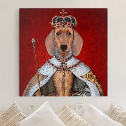 Bilderwelten Leinwandbild Tiere Vintage Kunstdruck rot - Tierportrait - Dackelk&ouml;nigin - Retro XXL Wohnzimmer Schlafzimmer