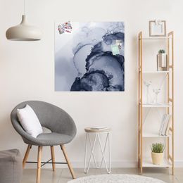 Bilderwelten Glasbild Illustration blau Aquarell - Spiel der Farben Blaue Tusche - Deko Wohnzimmer Schlafzimmer
