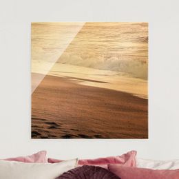 Bilderwelten Glasbild Strand Motiv rosa Glas Wandbild - Kalifornien Sonnenuntergang - Meerblick Wohnzimmer Schlafzimmer