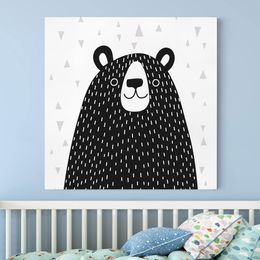 Bilderwelten Leinwandbild Tiere Illustration Kunstdruck weiss - Tierpark mit Mustern - B&auml;r - B&auml;r XXL Kinderzimmer Baby M&auml;dchen Jungen