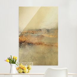 Bilderwelten Glasbild originell Abstrakt grau Glas Wandbild - Gold-Grauer Nebel - Deko Wohnzimmer Schlafzimmer