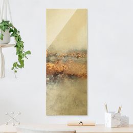 Bilderwelten Glasbild originell Abstrakt grau Glas Wandbild - Gold-Grauer Nebel - Deko Wohnzimmer Schlafzimmer