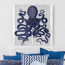 Bilderwelten Leinwandbild Tiere Illustration Kunstdruck blau - Tierlekt&uuml;re - Oktopus - Spr&uuml;che XXL Wohnzimmer Schlafzimmer