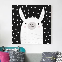 Bilderwelten Leinwandbild Tiere Illustration Kunstdruck schwarz - Tierpark mit Mustern - Lama - Wandbild XXL Kinderzimmer Baby M&auml;dchen Jungen
