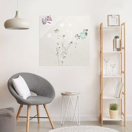 Bilderwelten Glasbild Blumen Illustration beige Glas Wandbild - Japanisches Ikebana II - Deko Wohnzimmer Schlafzimmer