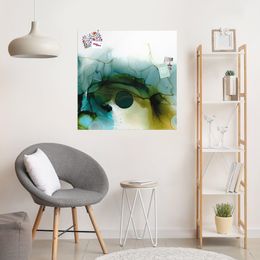 Bilderwelten Glasbild originell Abstrakt petrol Aquarell - Goldener Waldspaziergang - Deko Wohnzimmer Schlafzimmer