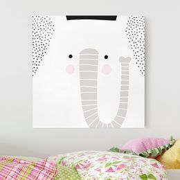 Bilderwelten Leinwandbild Tiere Illustration Kunstdruck weiss - Tierpark mit Mustern - Elefant - Elefant XXL Kinderzimmer Baby M&auml;dchen Jungen
