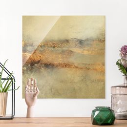 Bilderwelten Glasbild originell Abstrakt grau Glas Wandbild - Gold-Grauer Nebel - Deko Wohnzimmer Schlafzimmer