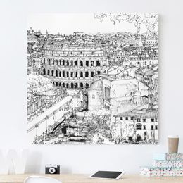 Bilderwelten Leinwandbild originell Illustration Kunstdruck weiss - Stadtstudie - Rom - Architektur XXL Wohnzimmer Schlafzimmer