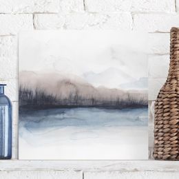 Bilderwelten Leinwandbild originell Abstrakt Aquarell Leinwanddruck - Seeufer mit Bergen II - Wandbild XXL Wohnzimmer Schlafzimmer