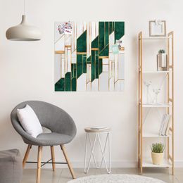 Bilderwelten Glasbild originell Abstrakt gr&uuml;n Glas Wandbild - Emerald und Gold Geometrie - Deko Wohnzimmer Schlafzimmer