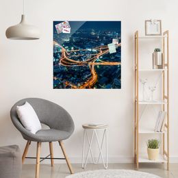 Bilderwelten Glasbild Stadt Motiv blau Glas Wandbild - Eine Nacht in Bangkok - Asia Wohnzimmer Schlafzimmer
