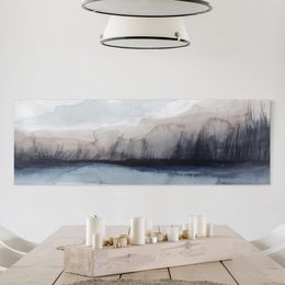 Bilderwelten Leinwandbild - Panorama Seeufer mit Bergen I