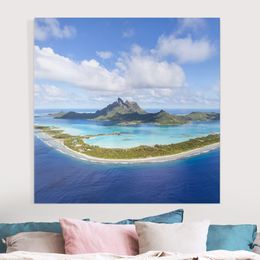 Bilderwelten Leinwandbild Strand Motiv Kunstdruck blau - Inselparadies - Landschaft XXL Wohnzimmer Schlafzimmer