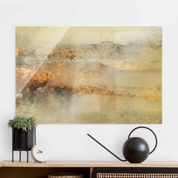 Bilderwelten Glasbild originell Abstrakt grau Glas Wandbild - Gold-Grauer Nebel - Deko Wohnzimmer Schlafzimmer