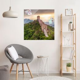 Bilderwelten Glasbild Natur Motiv gr&uuml;n Glas Wandbild - Die unendliche Mauer von China - China Wohnzimmer Schlafzimmer