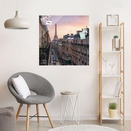 Bilderwelten Glasbild Stadt Motiv bunt Glas Wandbild - Eiffelturm bei Sonnenuntergang - Architektur Wohnzimmer Schlafzimmer