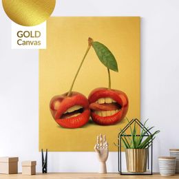 Bilderwelten Leinwandbild Kulinarisch Digital Art Kunstdruck weiss - Kirschlippen - Obst XXL Wohnzimmer Schlafzimmer