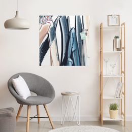 Bilderwelten Glasbild originell Abstrakt blau Glas Wandbild - Blau und Beige Streifen - Streifen Wohnzimmer Schlafzimmer