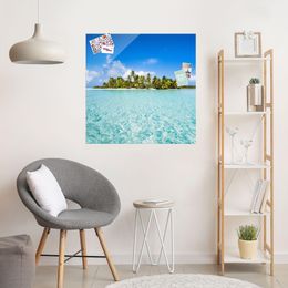 Bilderwelten Glasbild Strand Tropisch t&uuml;rkis Glas Wandbild - Crystal Clear Water - Karibik Wohnzimmer Schlafzimmer