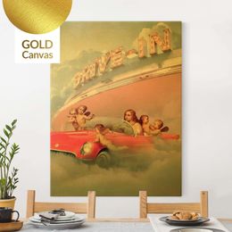 Bilderwelten Leinwandbild originell Vintage Kunstdruck pastell - Himmlischer Drive-In - Lustig XXL Wohnzimmer Schlafzimmer