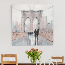 Bilderwelten Leinwandbild originell modern Kunstdruck pastell - Spaziergang am Morgen I - Architektur XXL Wohnzimmer Schlafzimmer