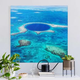Bilderwelten Leinwandbild Strand Motiv Kunstdruck blau - Leuchtturmriff von Belize - Karibik XXL Wohnzimmer Schlafzimmer